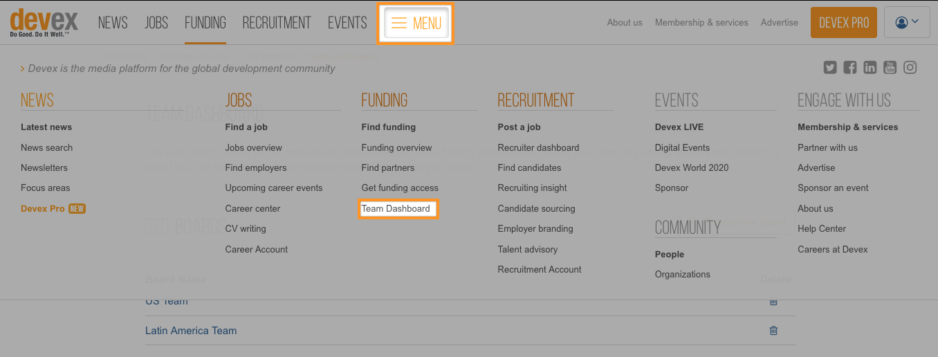 Using the funding search – Devex